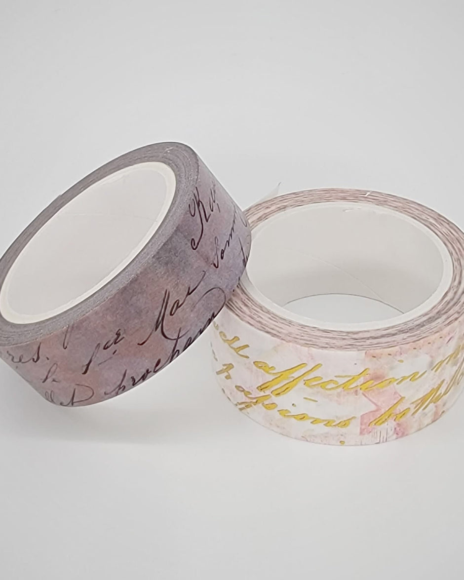 Handwritten Script Calligraphy washi Tape Set. Gold foil, Extra Long R