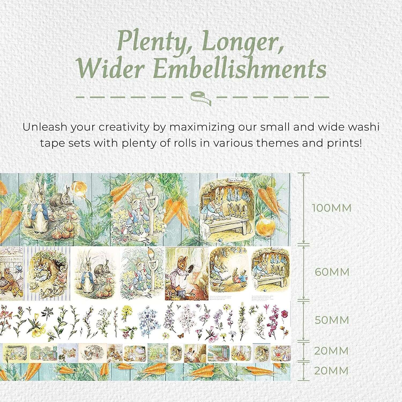 Peter Rabbit washi tapes Set of 5 Rolls. Extra Wide and Long (394") Ro