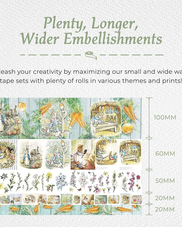 Peter Rabbit washi tapes Set of 5 Rolls. Extra Wide and Long (394") Ro